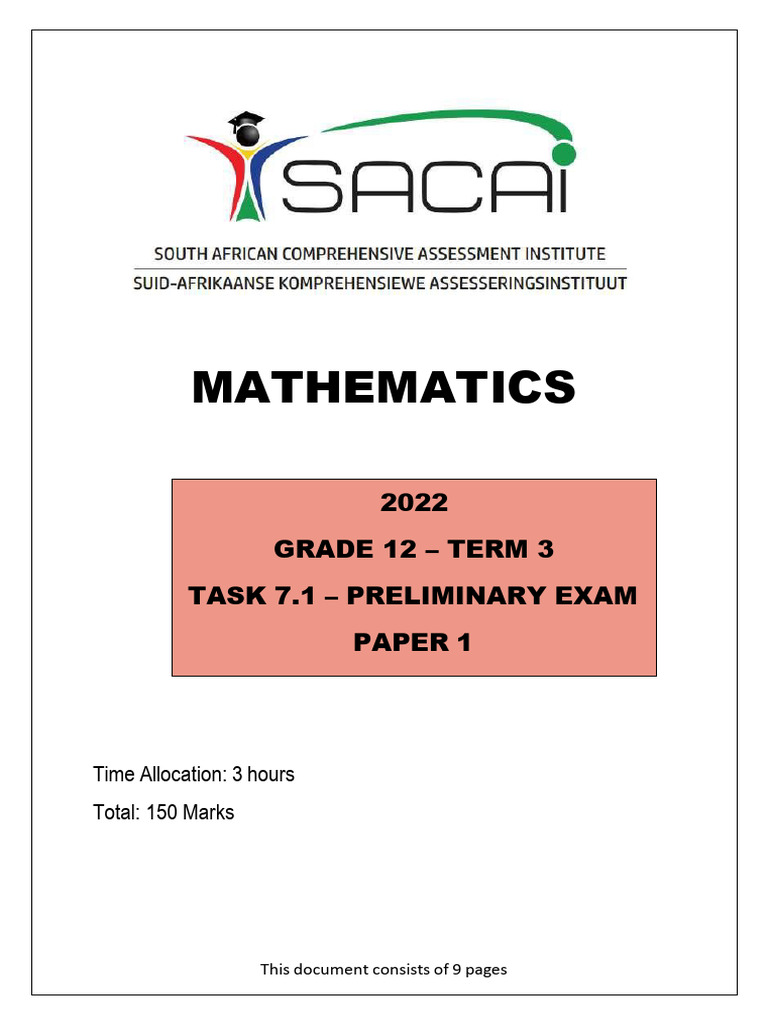 Prelim Paper 1 Question Paper | PDF | Mathematics