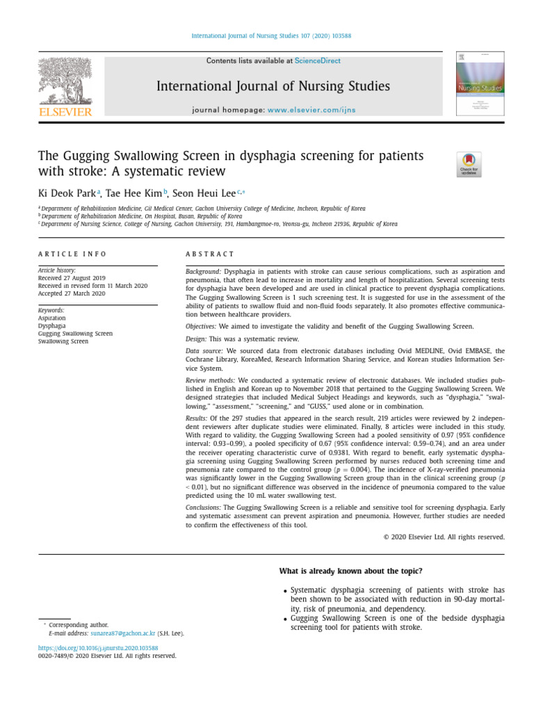 The Gugging Swallowing Screen | PDF | Stroke | Systematic Review
