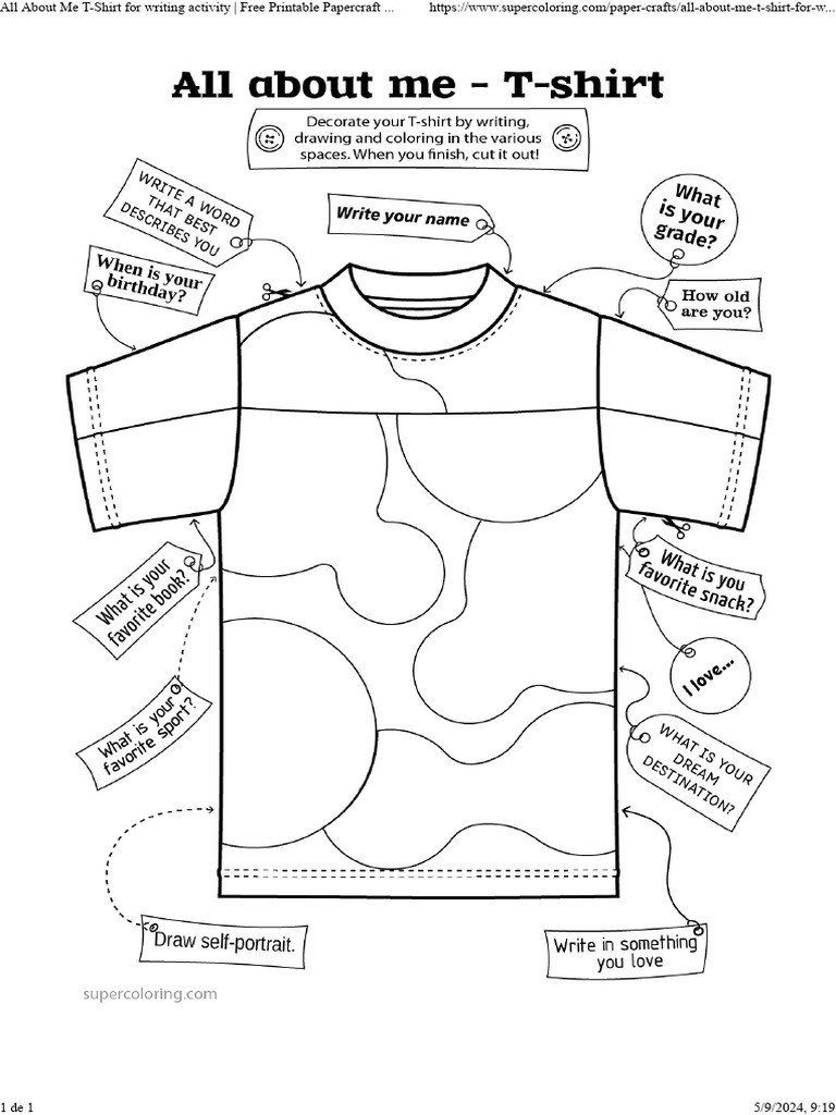 All About Me T-Shirt For Writing Activity - Free Printable Papercraft ...