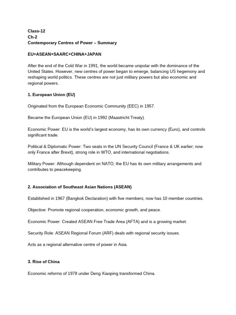 Class-12 Contemporary Centres of Power | PDF | European Union ...