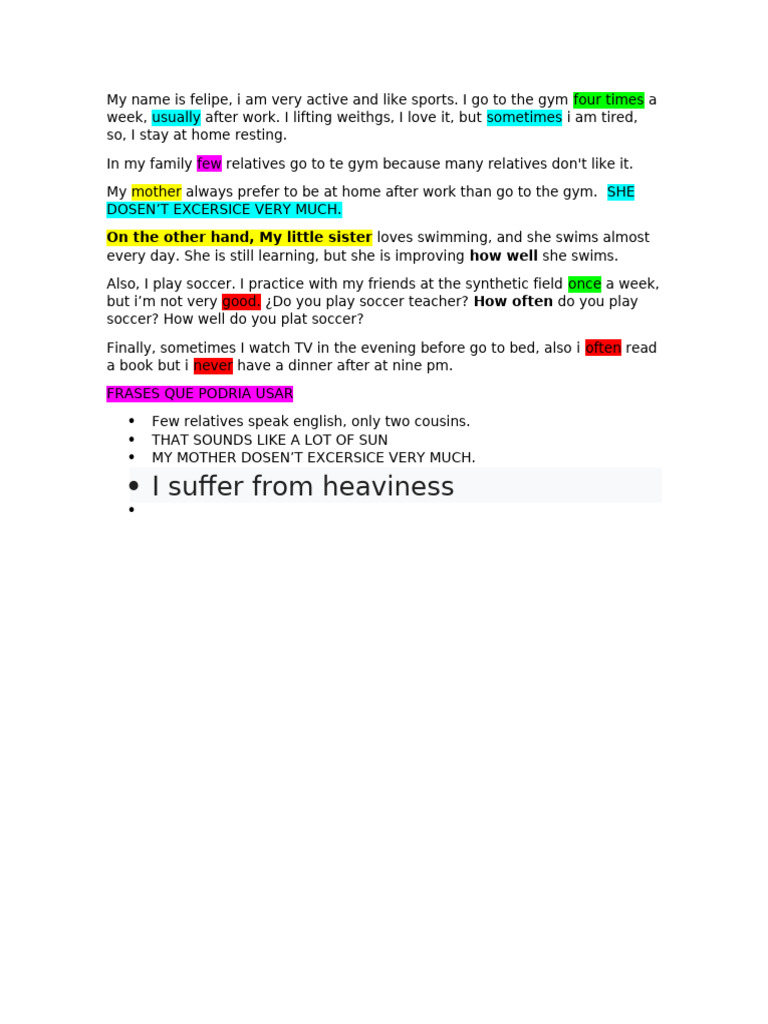 Family Sports and Daily Routine Quiz | PDF