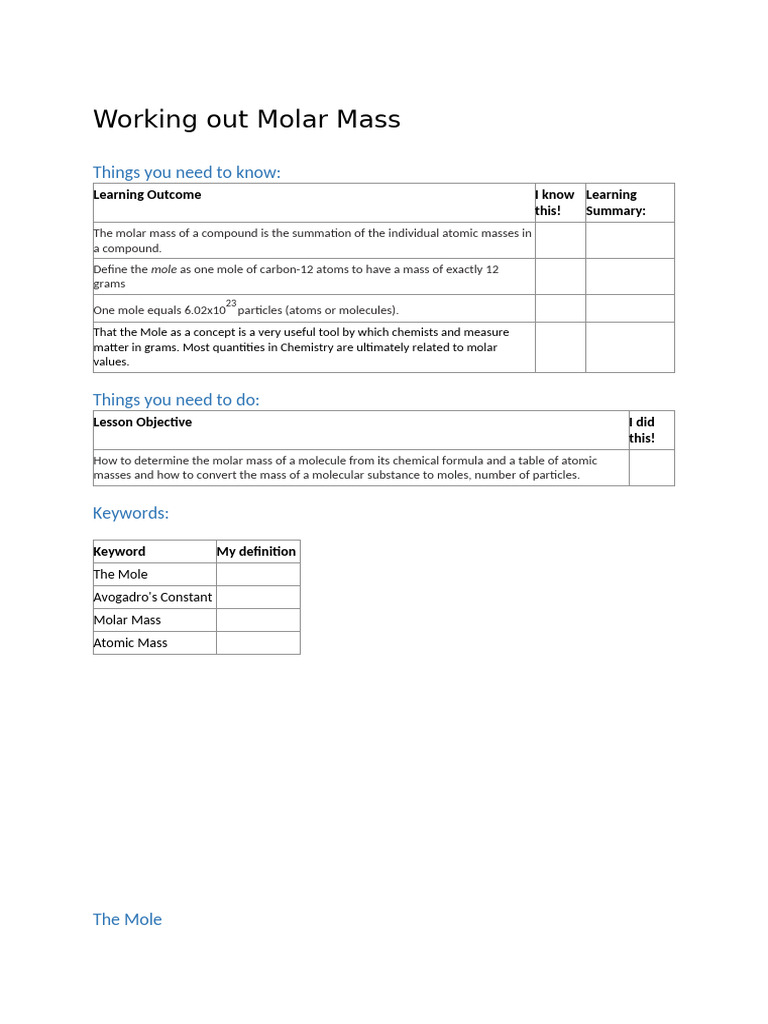Molar Mass Calculation Guide | PDF | Mole (Unit) | Molecules