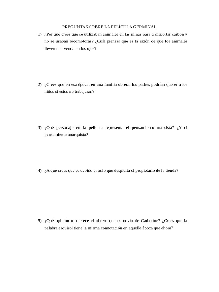Análisis de la película Germinal: Preguntas clave | PDF