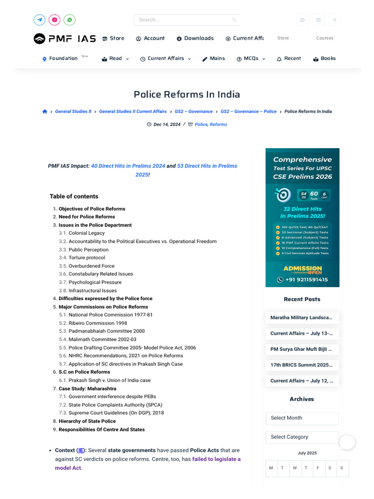 Police Reforms in India: Key Issues & Needs | PDF | Police | Constable