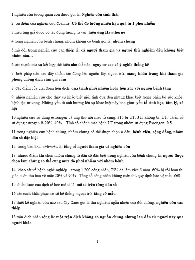 Đề Cương Dịch Tể Học | PDF