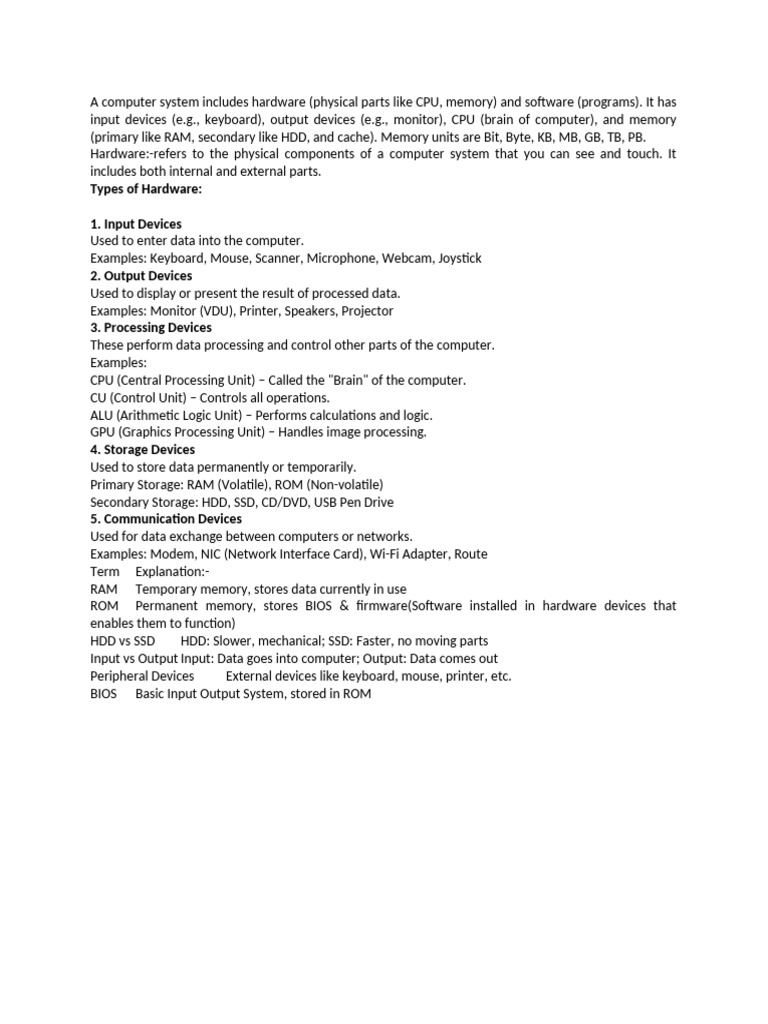 Computer Hardware and Software Overview | PDF