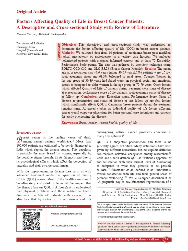Quality of Life Factors in Breast Cancer Patients | PDF | Breast Cancer ...