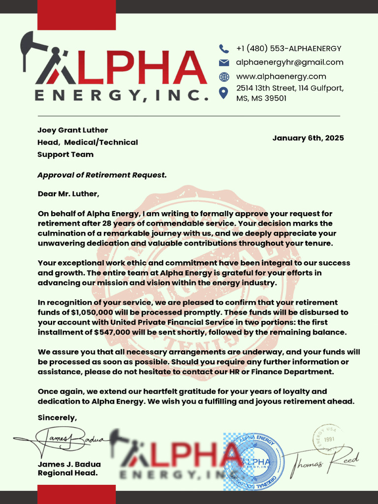 Approval of Retirement Request - Joey Grant Luther - 20250106 - 161502 ...