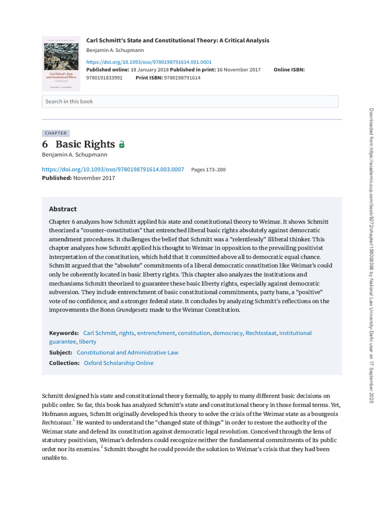 Carl Schmitt's Benjamin A. Schupmann | PDF | Rights | Constitution