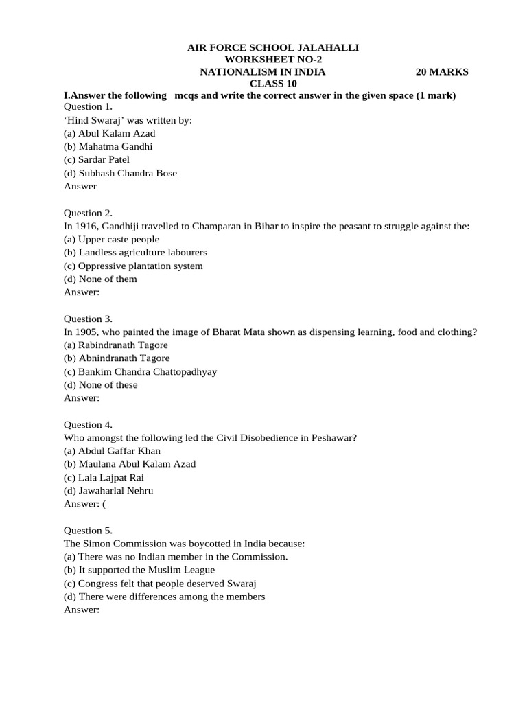 Worksheet 2 History Qp Print | PDF | Mahatma Gandhi | Indian ...