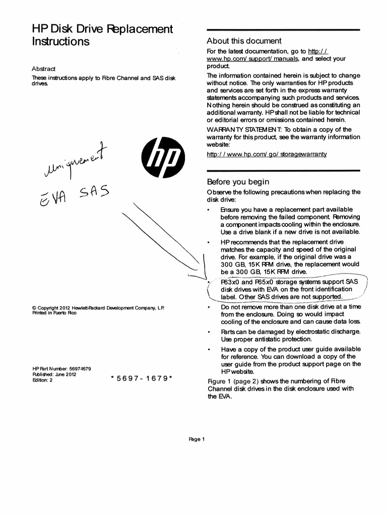 HP Disk Drive Eva Sas | PDF