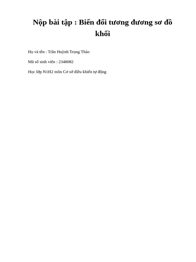 TranHuynhTrongThao - Bai Tap Bien Doi Tuong Duong So Dô Khoi | PDF