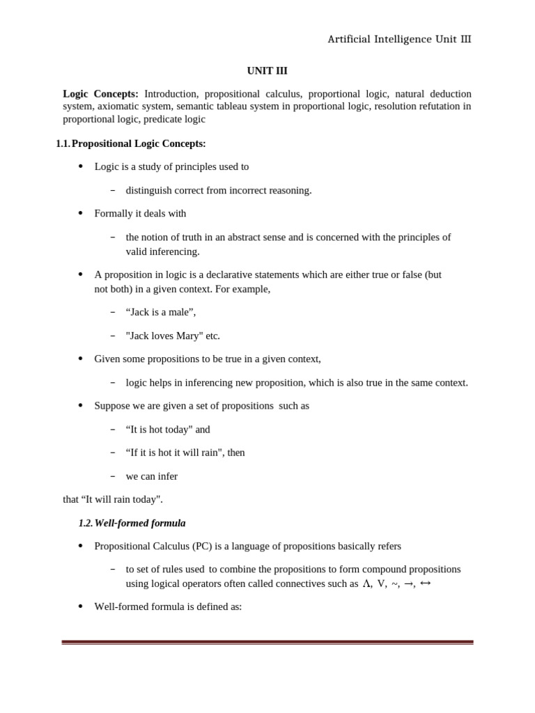 Ai - Unit-3 | PDF | Logic | Interpretation (Logic)