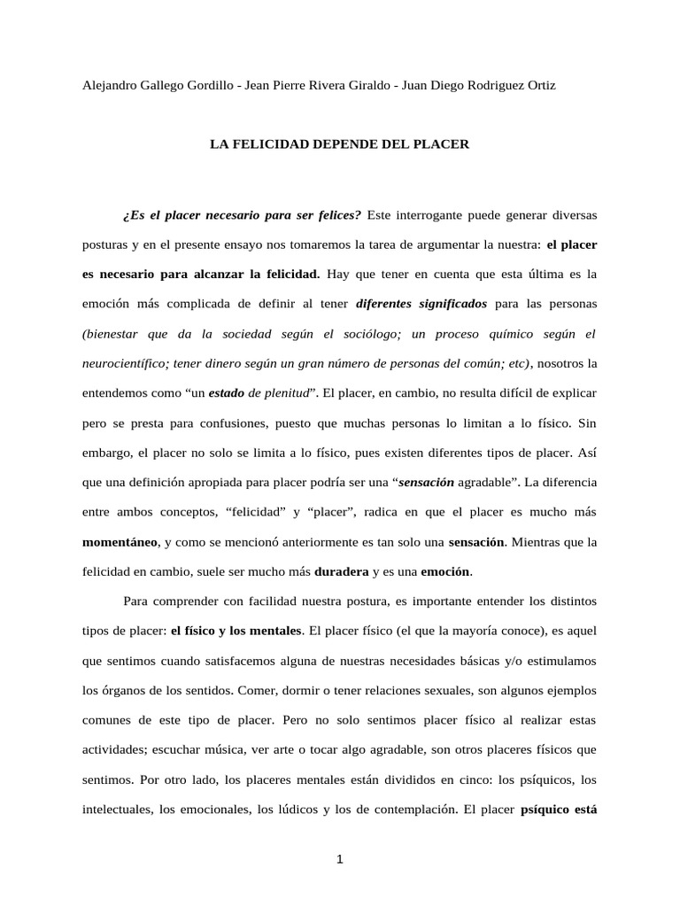La Felicidad Depende Del Placer | PDF | Placer | Felicidad
