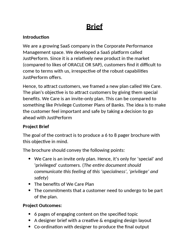 Justperform We Care - Project Brief | PDF | Business