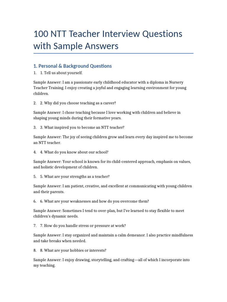 NTT Teacher Interview Questions & Answers | PDF | Teachers | Cognitive ...