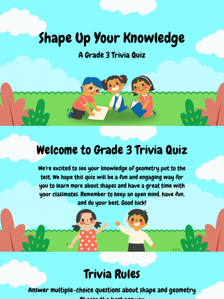 Blue and Green Cute Illustrative Shapes Trivia Quiz Presentation PDF | PDF