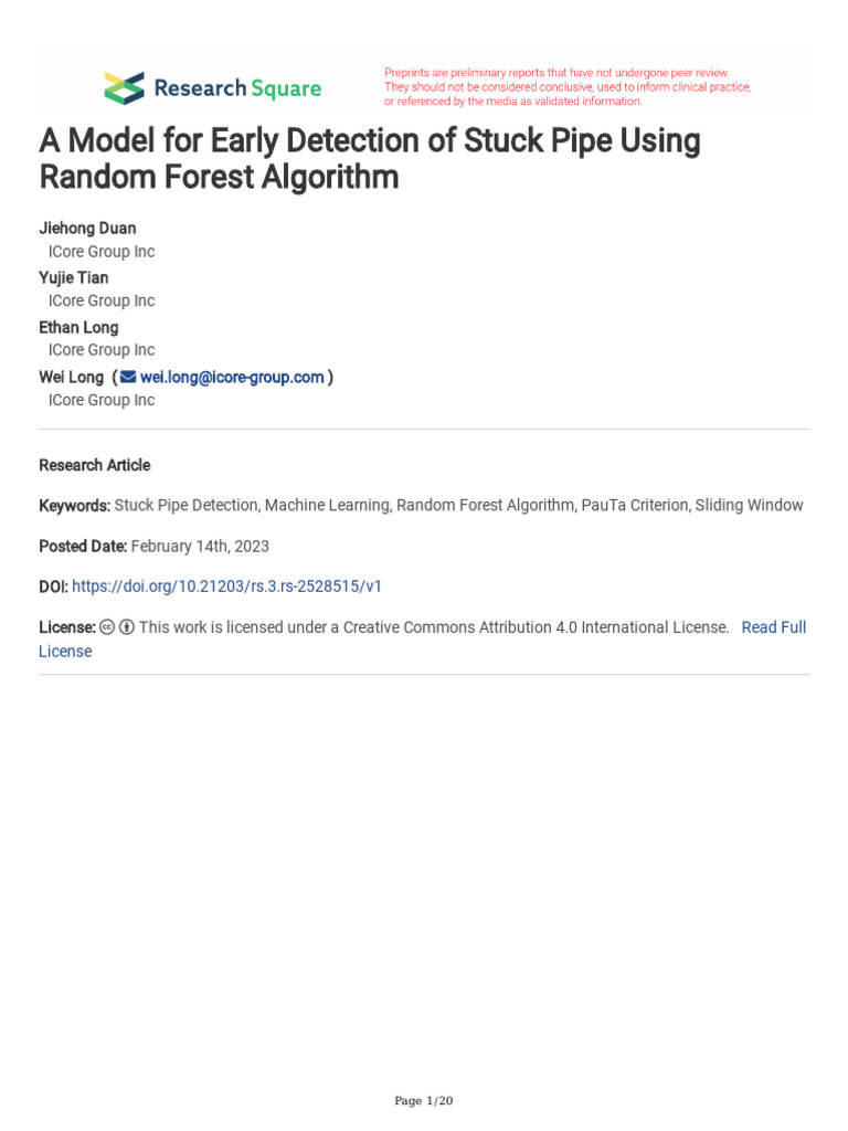 Early Stuck Pipe Detection Model Using RF | PDF | Machine Learning