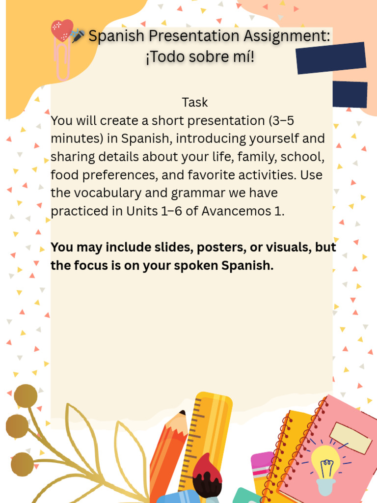 Spanish Presentation Assignment: ¡Todo Sobre Mí! | PDF | Grammar ...