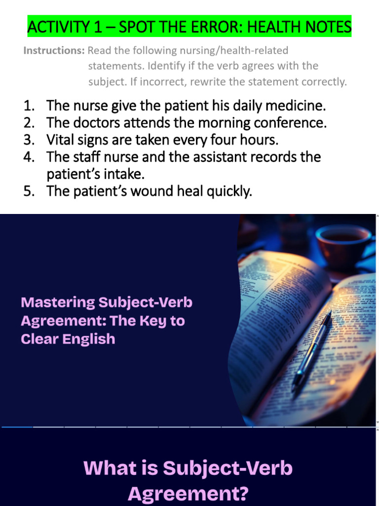 Nursing Subject-Verb Agreement Exercises | PDF