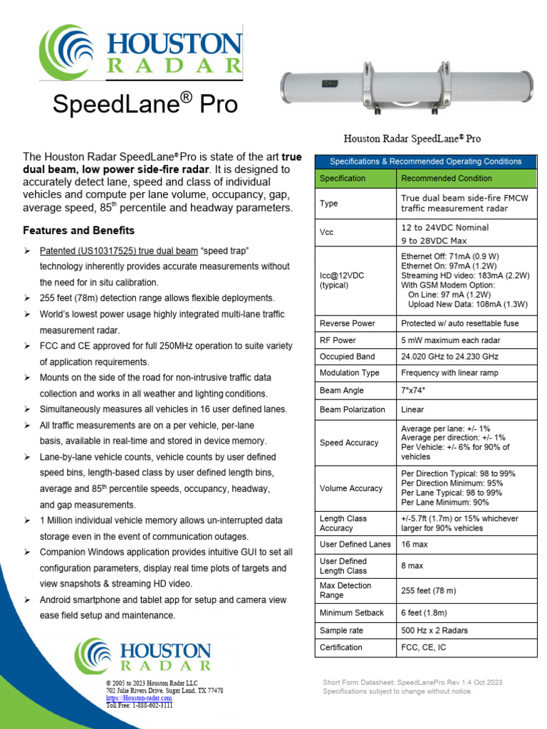 Houston Radar SpeedLane Pro Overview | PDF | Radar | Smartphone