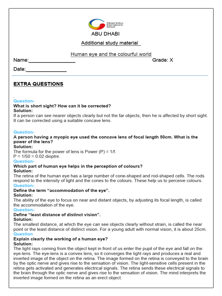 Human Eye Study Material | PDF | Eye | Human Eye