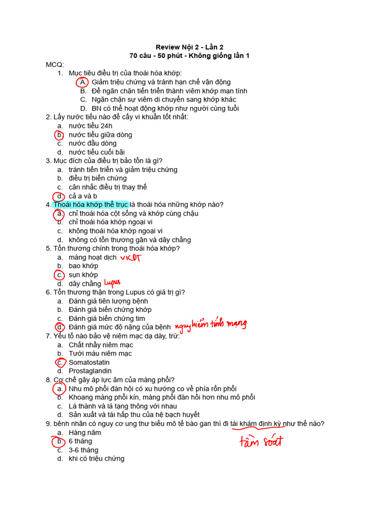 Review Nội 2 - K117 - Yk1 - Lần 2 | PDF