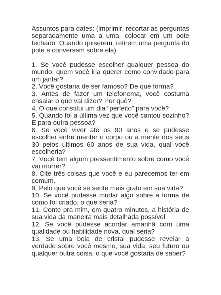 Perguntas para Conexão em Dates | PDF | Amor | Piadas