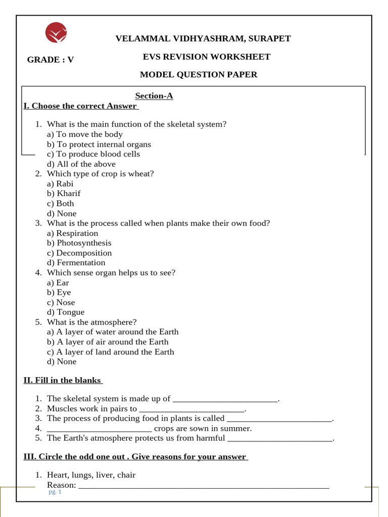 EVS Revision Worksheet for Grade V | PDF | Seed | Tropics