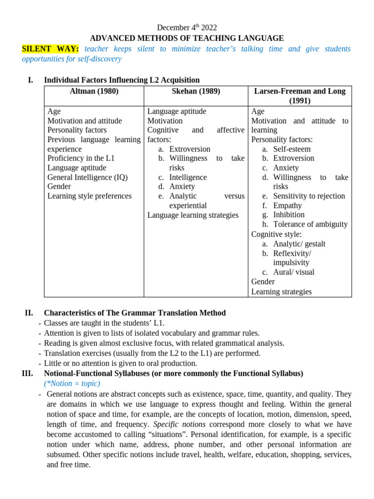 Advanced Language Teaching Methods | PDF | Second Language Acquisition ...