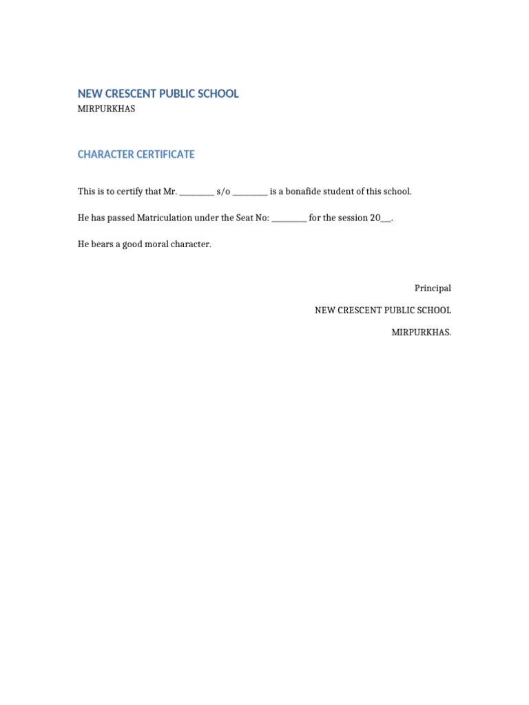 Character Certificate | PDF