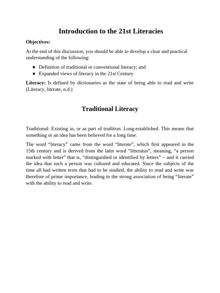 Understanding 21st Century Literacies | PDF | Literacy | Word