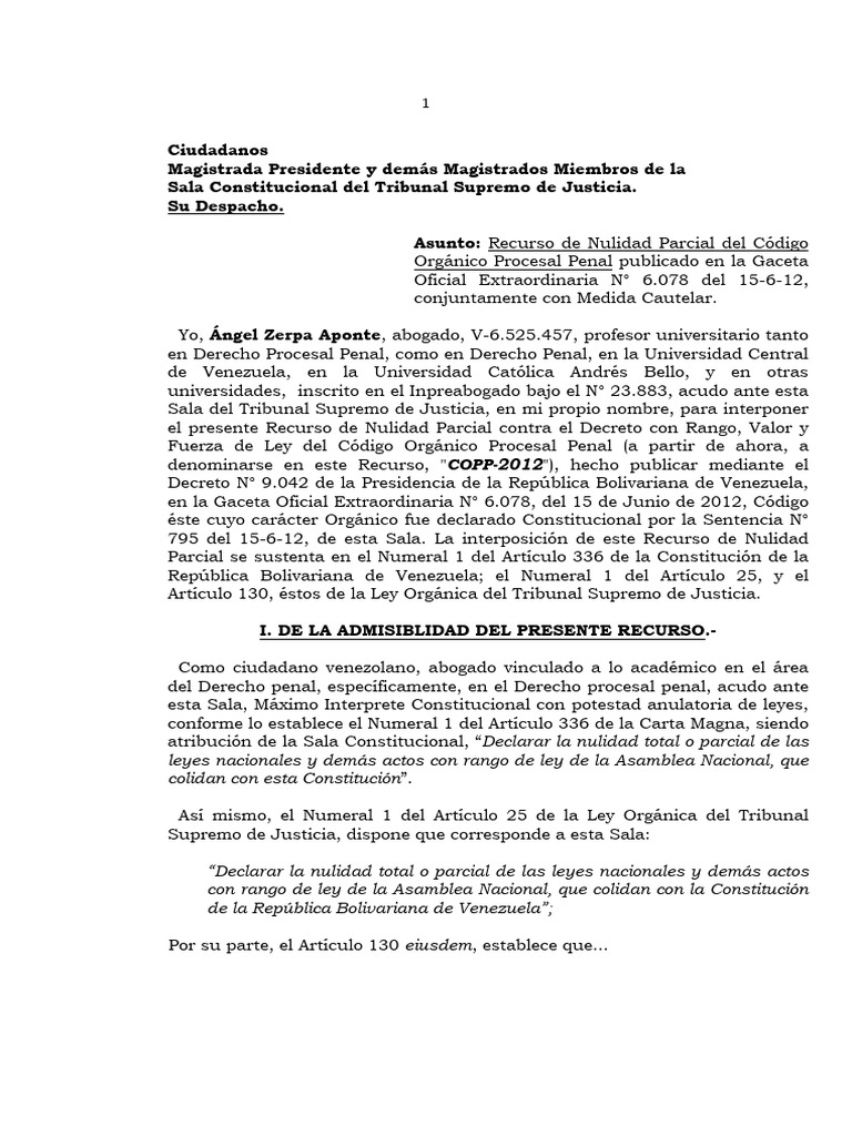 Recurso Nulidad Del Copp en PDF | PDF | Fiscal | Debido al proceso