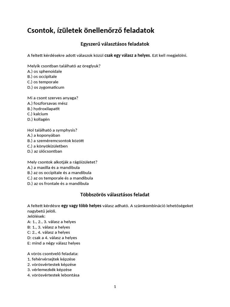 Feladat (Csontok, Ízületek) | PDF