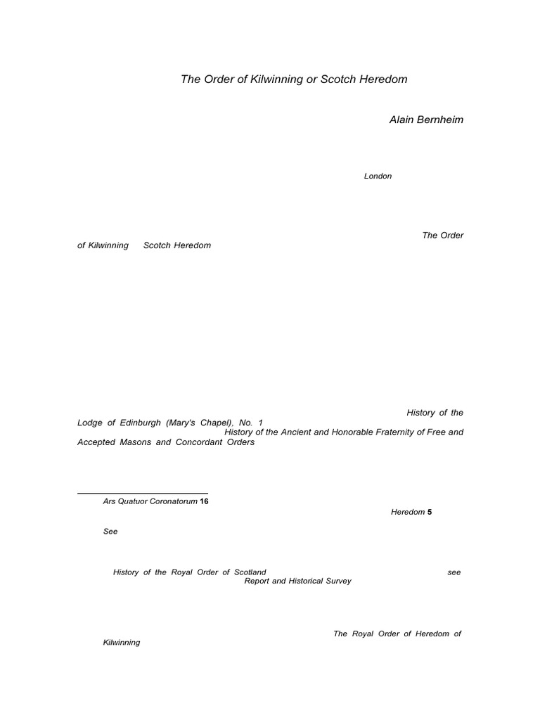 Bernheim Alain Notes on the Order of Kilwinning | PDF | Freemasonry ...