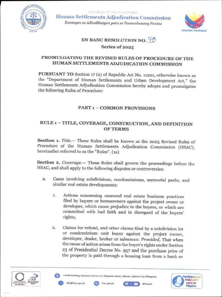 Revised Rules of Procedure HSAC 2025 | PDF | Adjudication | Civil Law ...