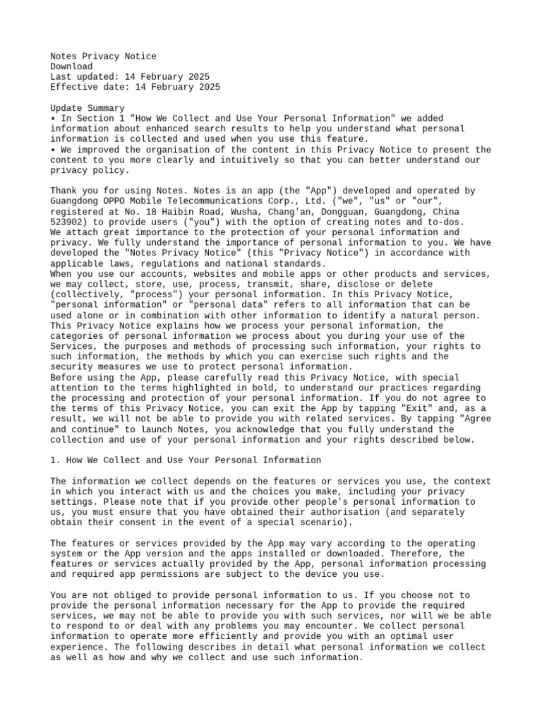 Notes Privacy Notice | PDF | Privacy | Mobile App