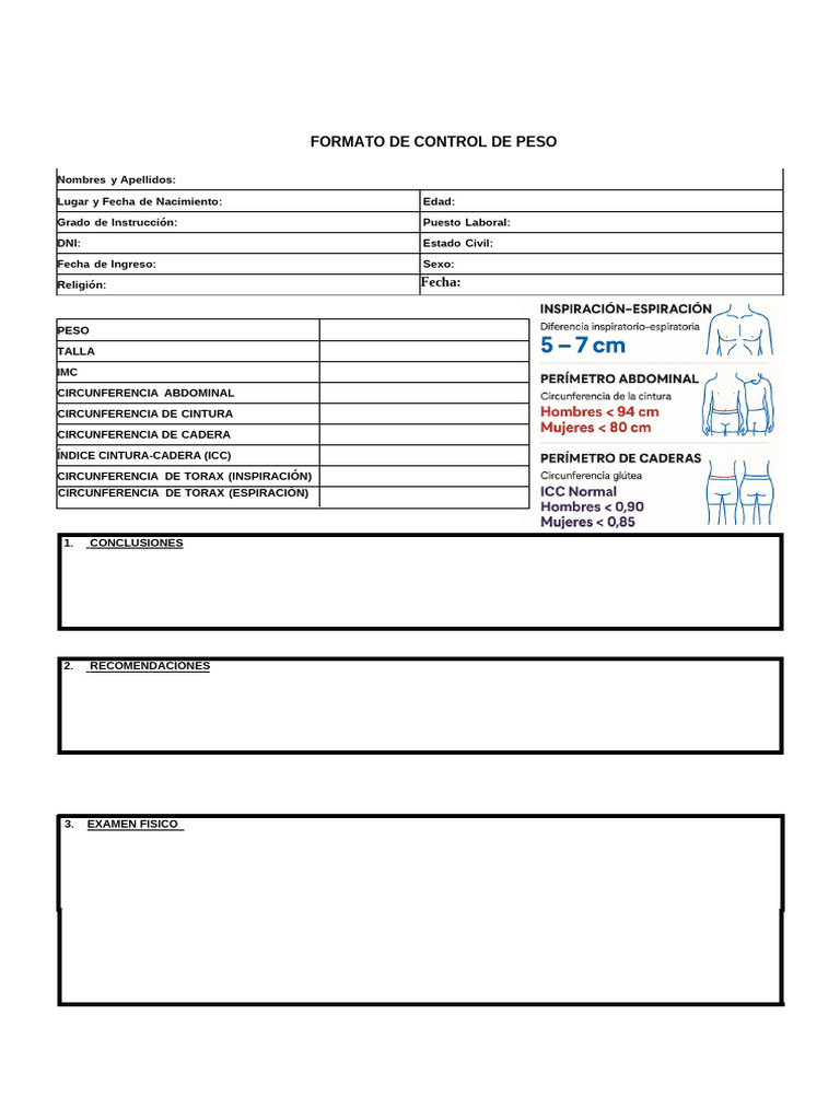 Formato de Control de Peso y Talla | PDF