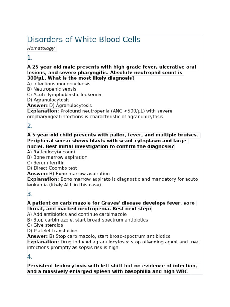 Disorders of White Blood Cells | PDF | Lymphoma | Leukemia