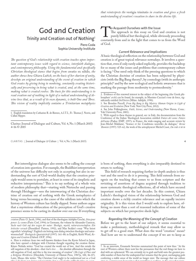 God and Creation - Trinity and Creation Out of Nothing | PDF | Trinity ...