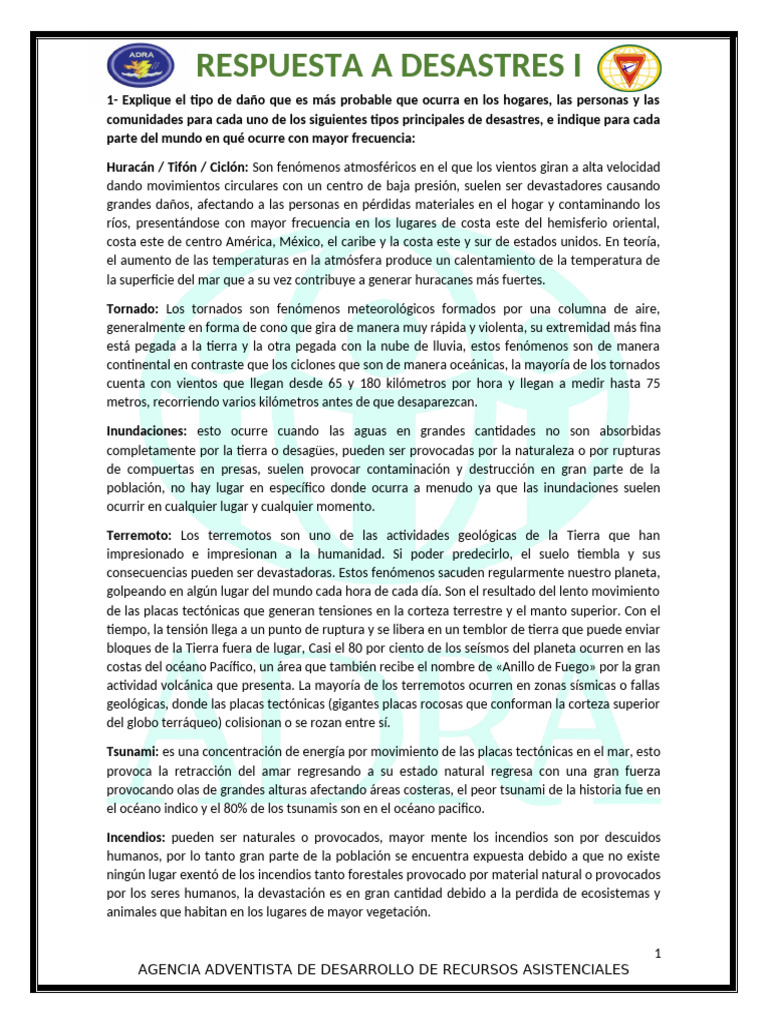Impacto de Desastres y Respuesta Humanitaria | PDF | Temblores ...