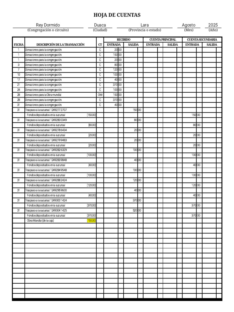 Hoja de Cuentas (S-26) | PDF | Cheque | Bancario