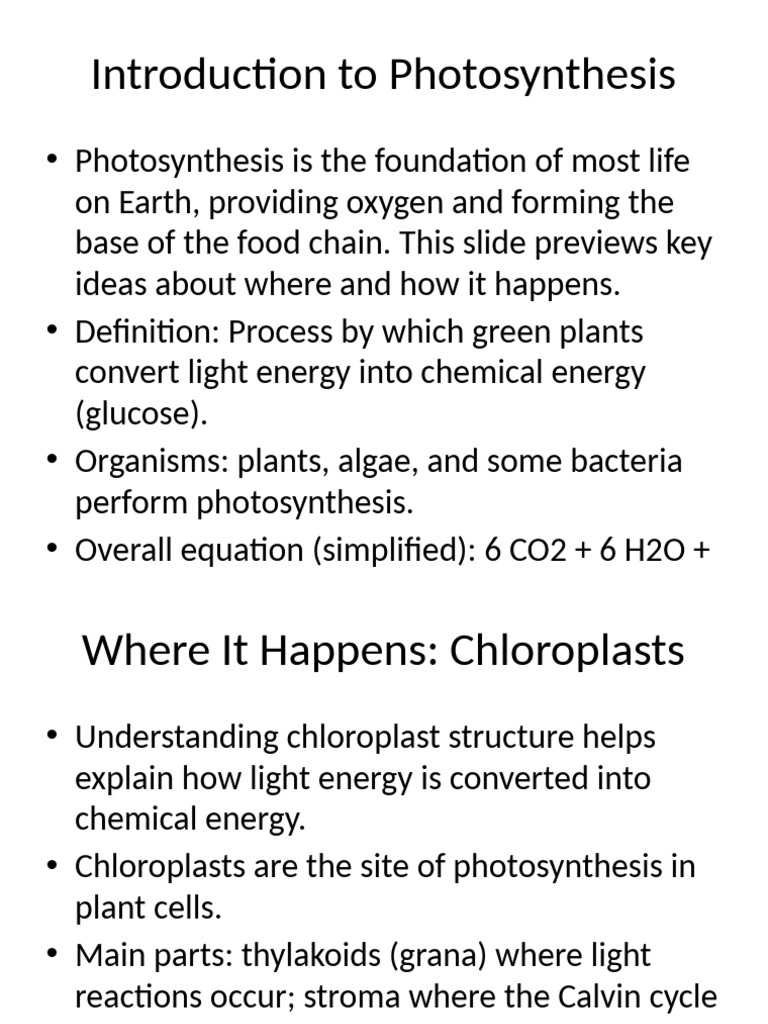 Photosynthesis Presentation | PDF | Photosynthesis | Chloroplast
