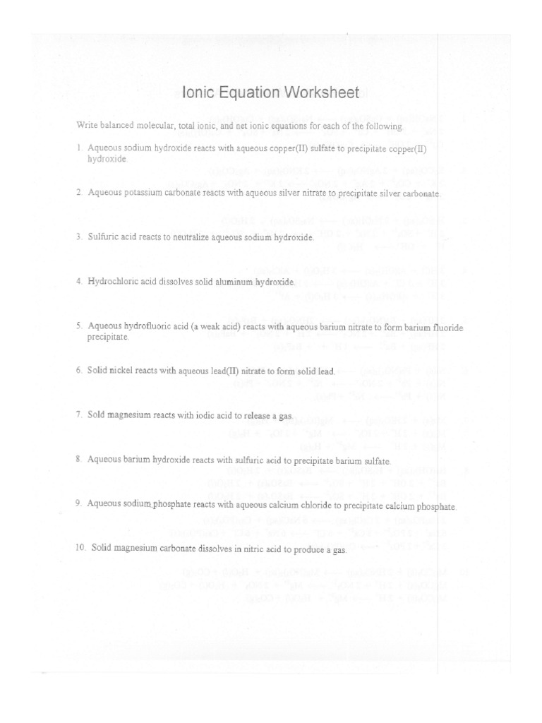 Ionic Equation Worksheet | PDF