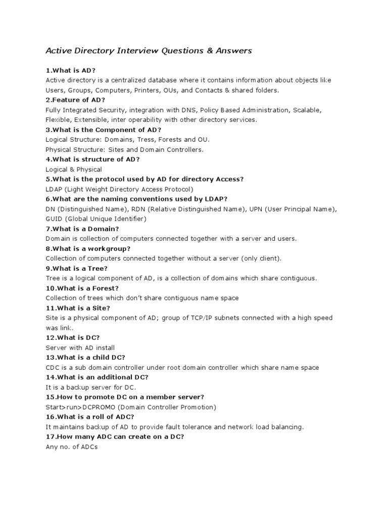 Active Directory Interview Questions Pdf 