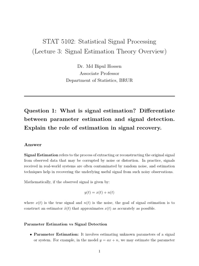 Signal Estimation Theory Overview | PDF | Estimation Theory | Estimator