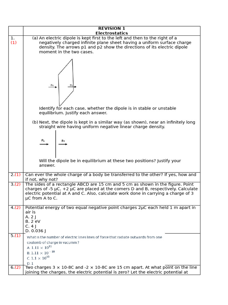 REVISION 1 - Electrostatics | PDF | Electric Field | Flux