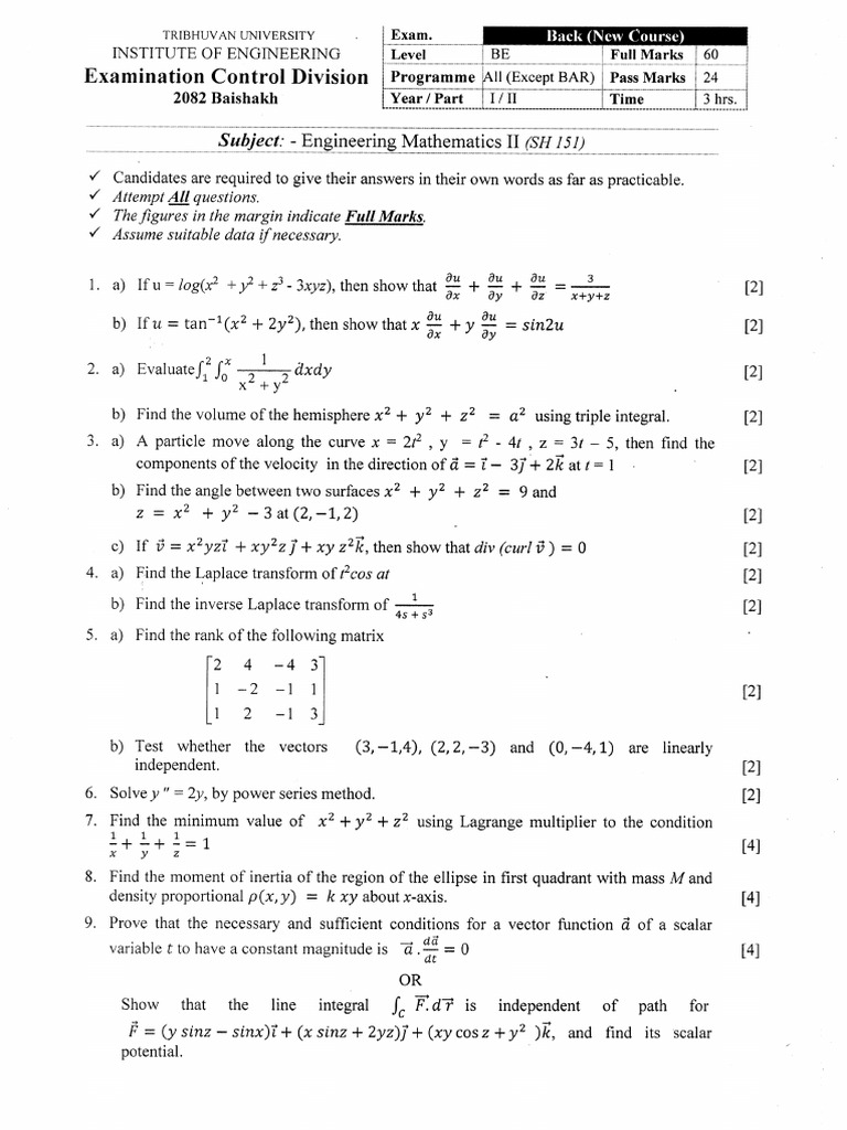 Engineering Mathematics II (New Course) | PDF