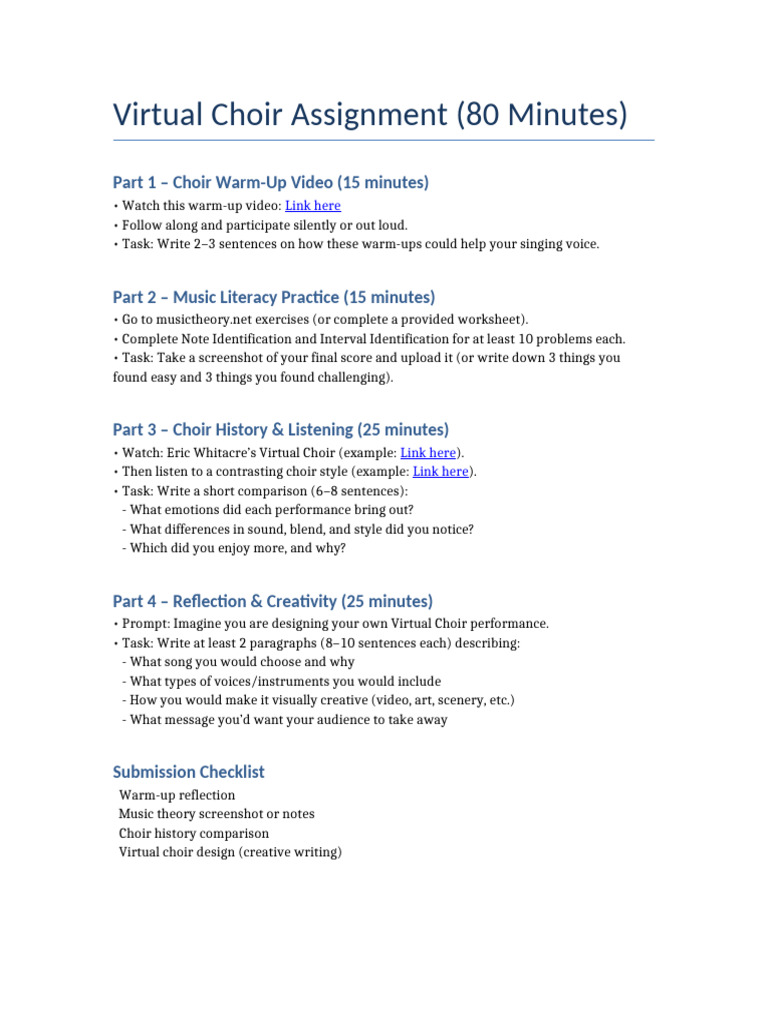 Jorge Mendoza Corea - 9-17 Virtual Choir Assignment (B Day) | PDF
