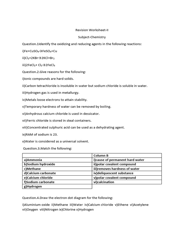 Revision Worksheet Class 9 DPS | PDF | Hydroxide | Calcium